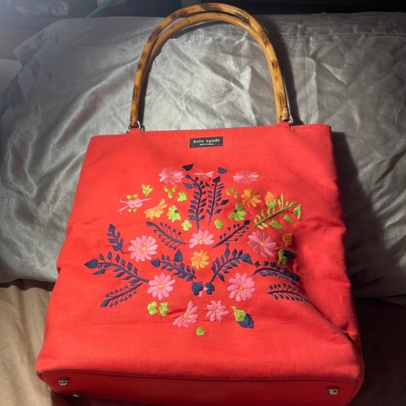 kate spade | Bags | Kate Spade Embroidered Bag With Bamboo Handles ...